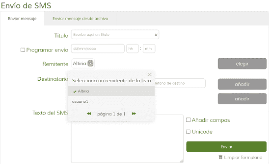 Enviar SMS con remitente enmascarado – Altiria